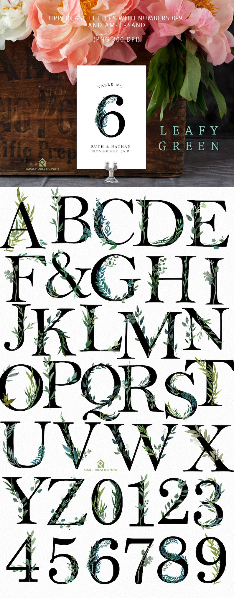 UPPERCASE Floral Alphabets Numbers and Ampersand Leafy Green - Etsy