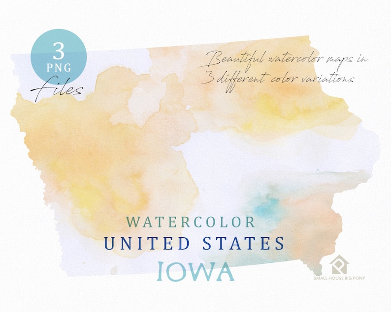 Iowa Map Watercolor Map Digital Map Map Clipart Wall Art - Etsy