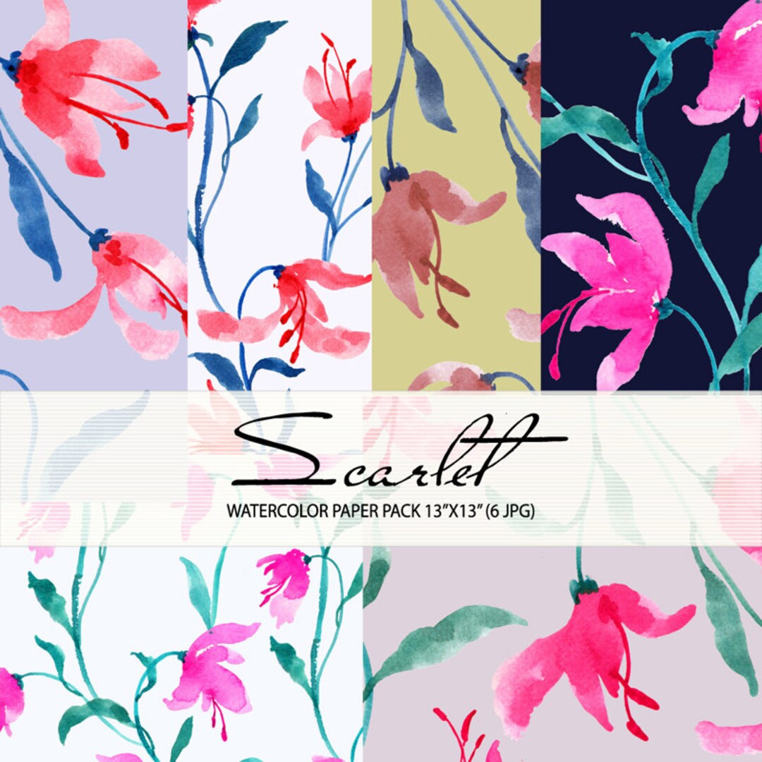 Watercolour Floral Digital Paper Pack: Flowers, Watercolour Clip Art ...