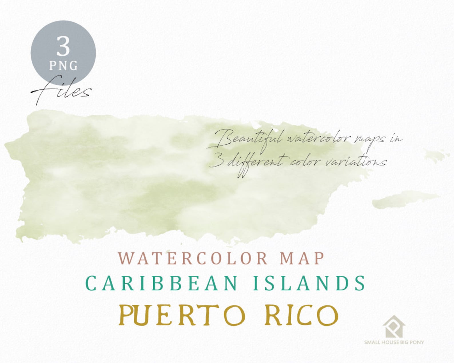 Puerto Rico Map Watercolor Map Instant Download Digital | Etsy