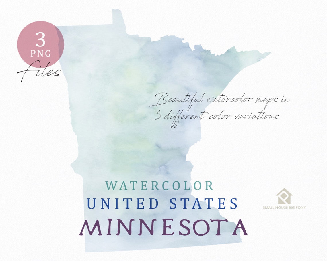 Minnesota Map Watercolor Map Digital Map Map Clipart Wall | Etsy