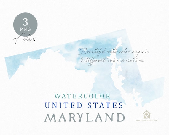 Maryland Map Watercolor Map Digital Map Map Clipart Wall | Etsy