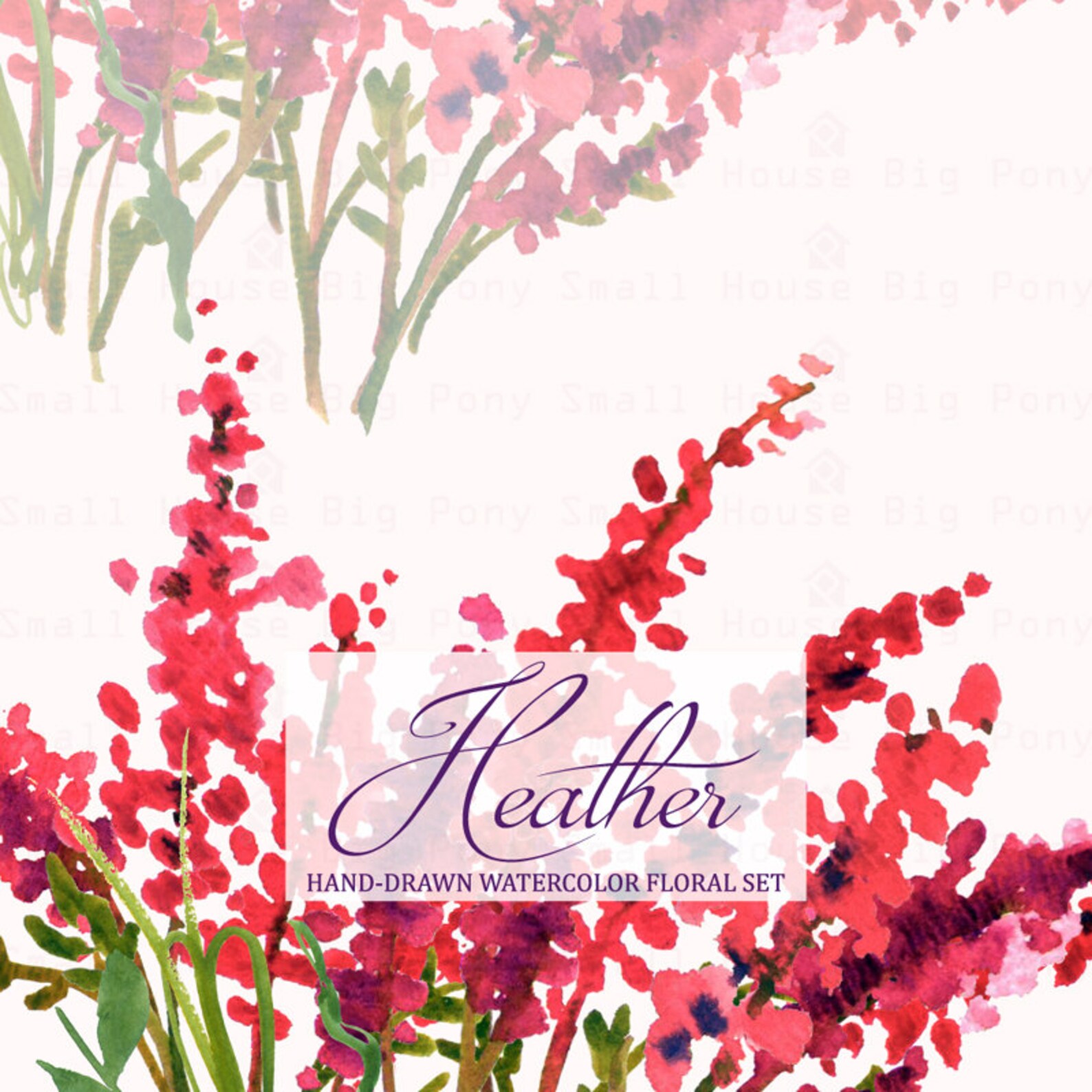 Watercolour Floral Clipart: Scot Heather Sprigs, Wreath, Floral ...