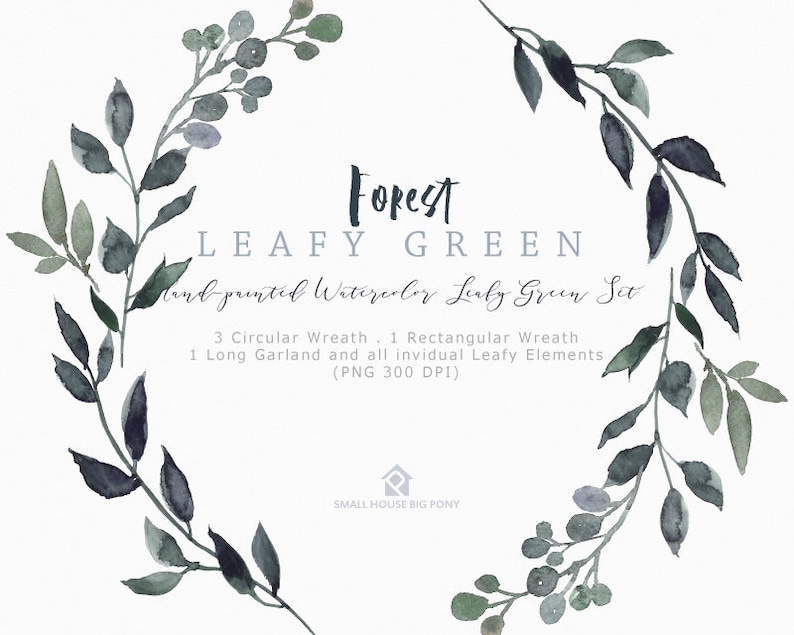 Digital Clipart Watercolor Leaves Clipart Wreath Clip Art - Etsy