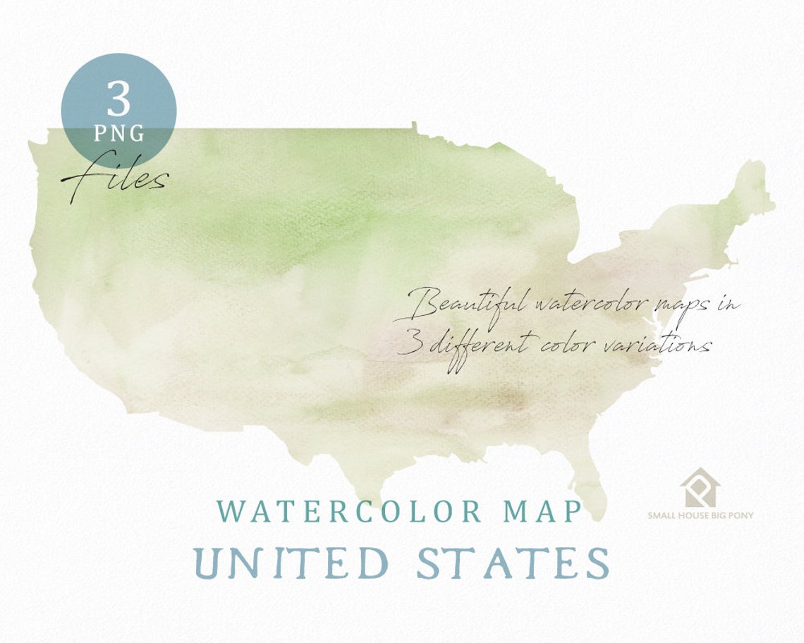 United States Map Watercolor Map Digital Map Map Clipart | Etsy
