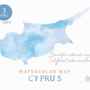 Cyprus Map, Watercolor Map, Instant Download, Digital Map, Map Clipart ...
