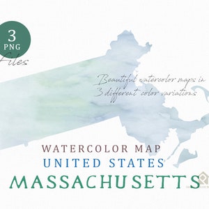Massachusetts Map, Watercolor Map, Digital Map, Map Clipart, Wall Art ...