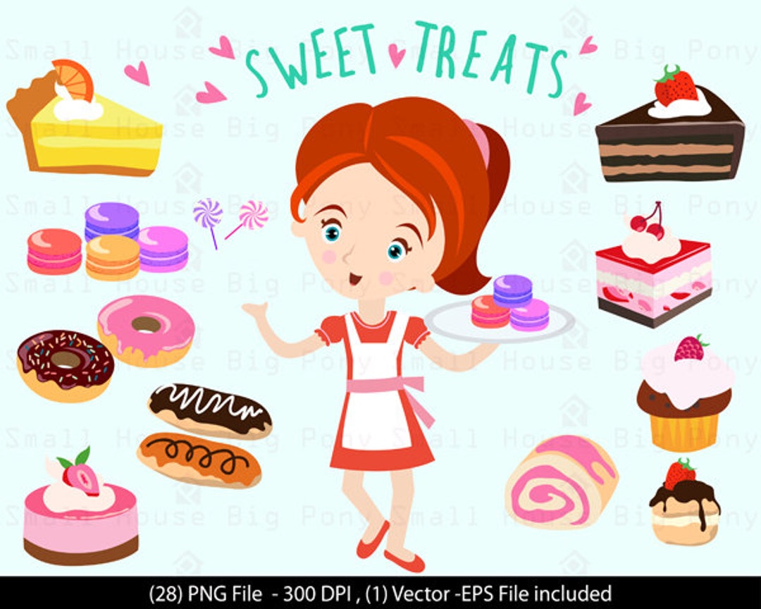 Digital Clipart - Girl With Sweet Treats Clip Art / Digital Clip Art ...