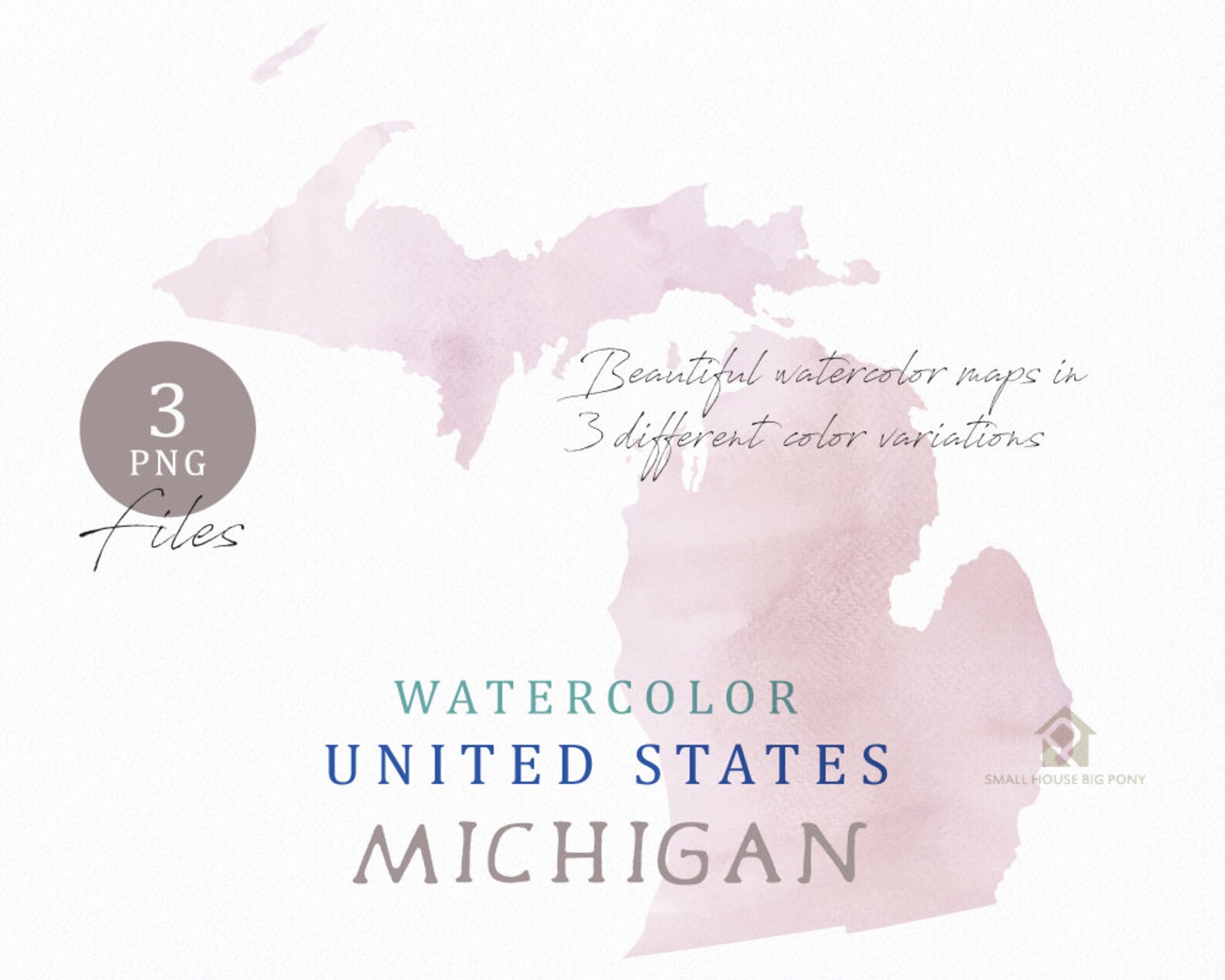 Michigan Map, Watercolor Map, Digital Map, Map Clipart, Wall Art, Color ...