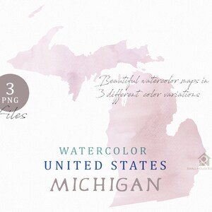 Michigan Map, Watercolor Map, Digital Map, Map Clipart, Wall Art, Color ...