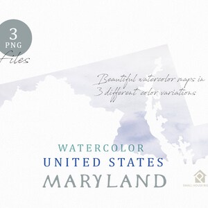 Maryland Map, Watercolor Map, Digital Map, Map Clipart, Wall Art, Color ...