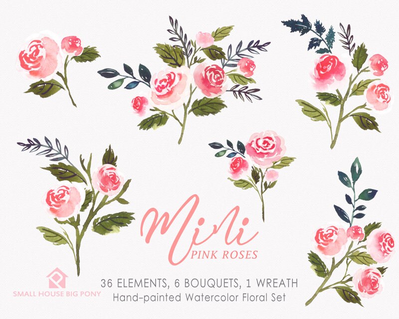 Digital Clipart Watercolor Flower Clipart roses Clip art | Etsy