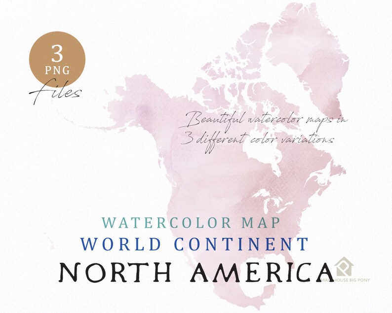 North America - Continent Map, Watercolor Map, Digital Map, Map Clipart ...