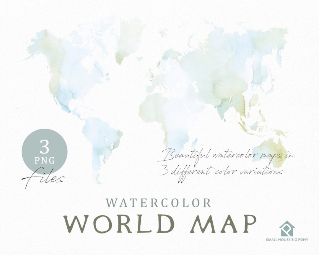 Watercolor World Map, Instant Download, Digital Map, Map Clipart, Wall ...
