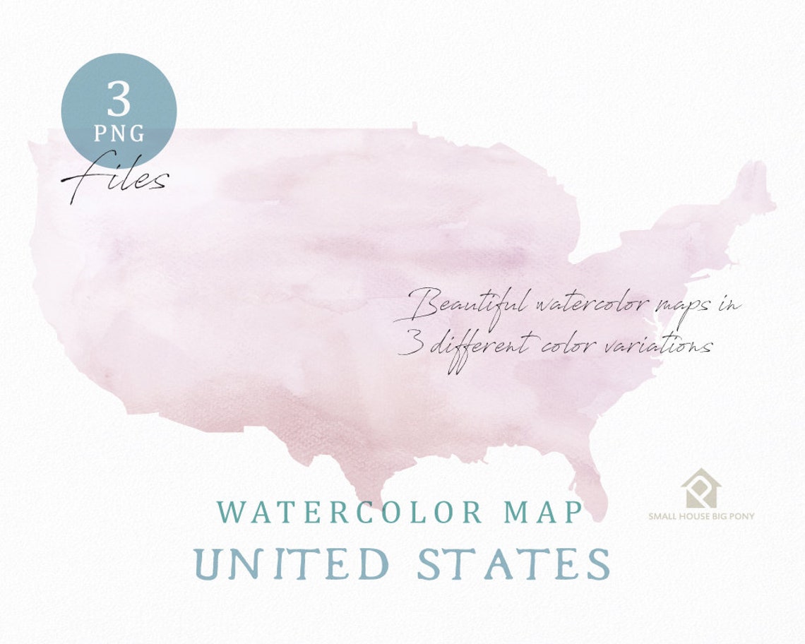 United States Map Watercolor Map Digital Map Map Clipart | Etsy