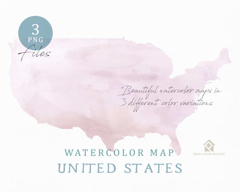 United States Map Watercolor Map Digital Map Map Clipart | Etsy