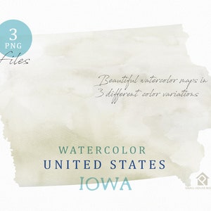 Iowa Map, Watercolor Map, Digital Map, Map Clipart, Wall Art, Color Map ...