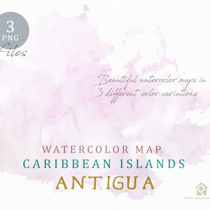 Antigua Map, Watercolor Map, Instant Download, Digital Map, Map Clipart ...