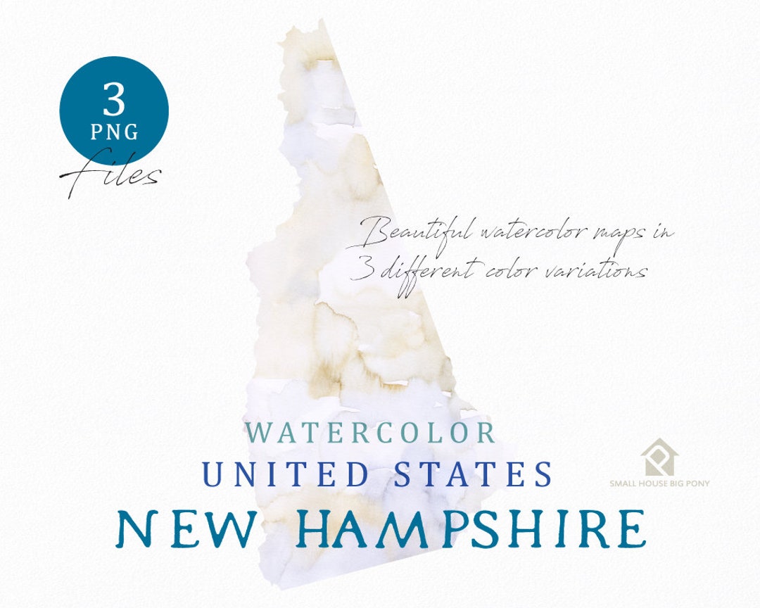 New Hampshire Map, Watercolor Map, Digital Map, Map Clipart, Wall Art ...