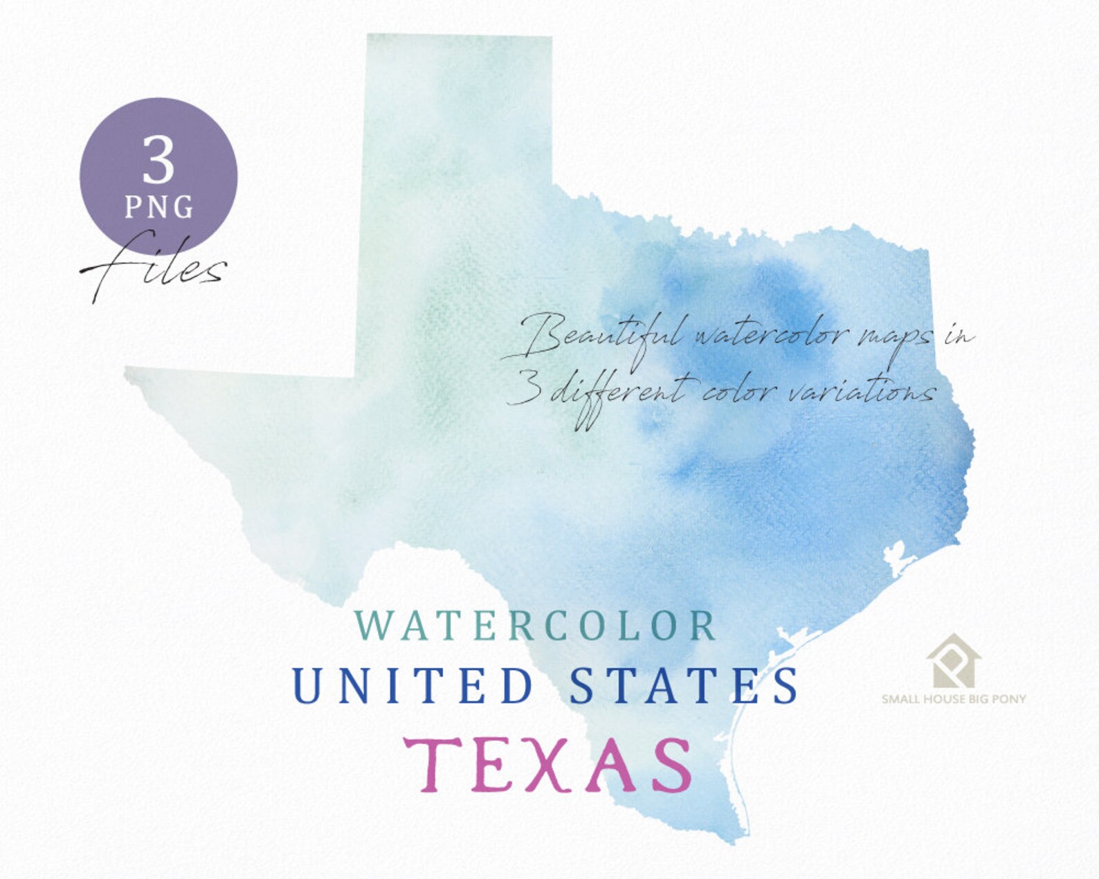 Texas Map Watercolor Map Digital Map Map Clipart Wall Art - Etsy