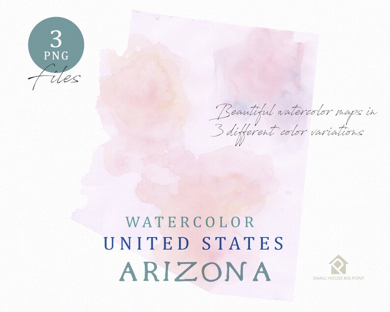 Arizona Map Watercolor Map Digital Map Map Clipart Wall | Etsy
