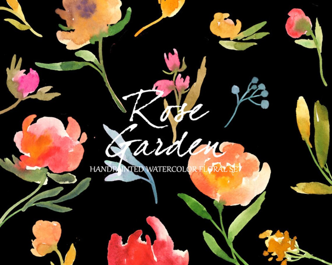 Flowers hand Painted Watercolor Clipart Clip Art pastel | Etsy