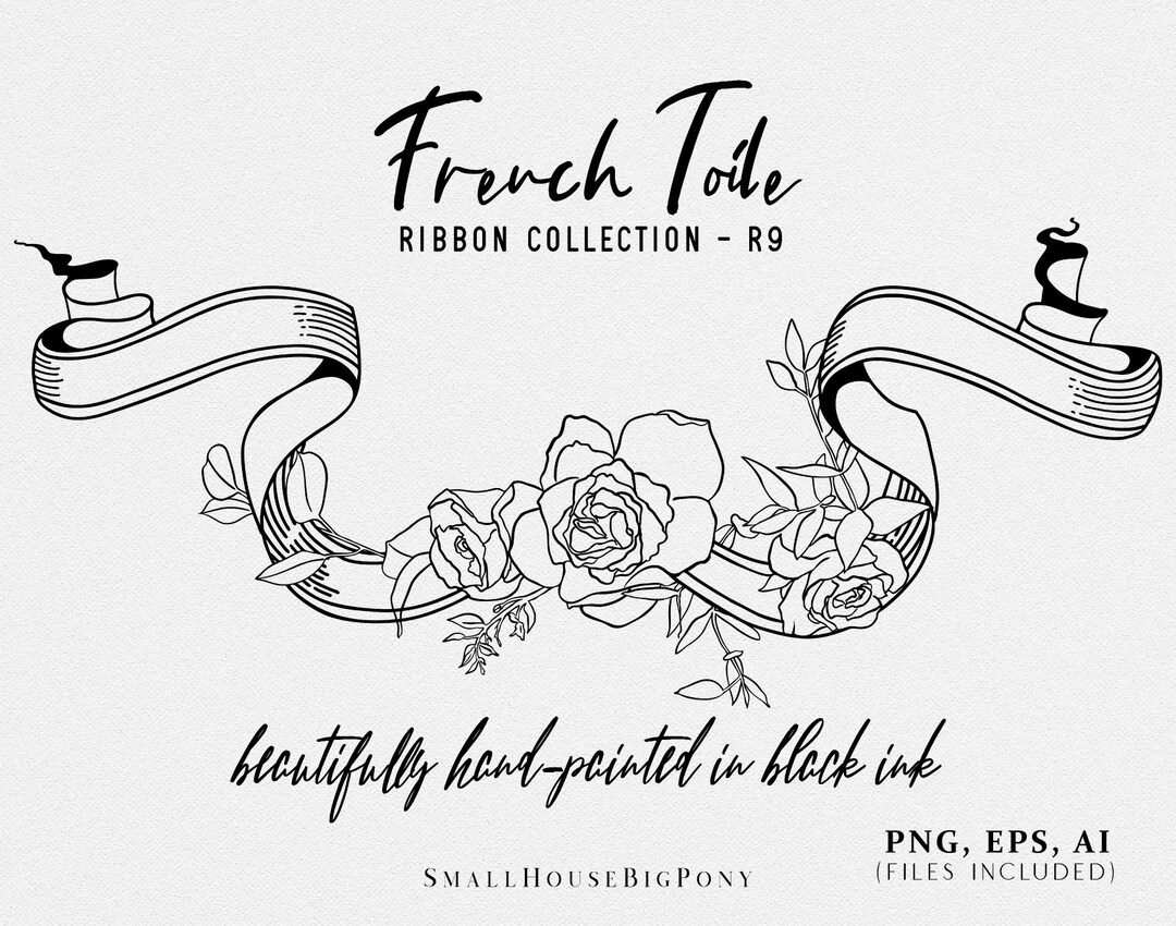 Instant Download Hand-painted Vintage Style Ribbons in Black Ink for ...