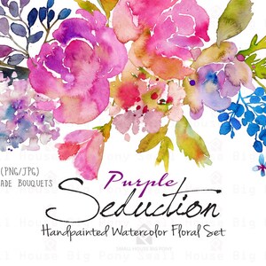 Watercolour Flowers - Hand Painted Watercolor Floral Clip Art - Purple ...