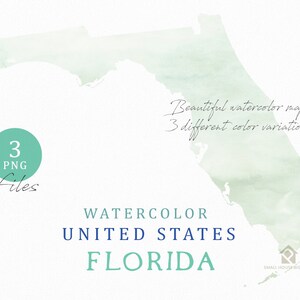 Florida Map, Watercolor Map, Digital Map, Map Clipart, Wall Art, Color ...
