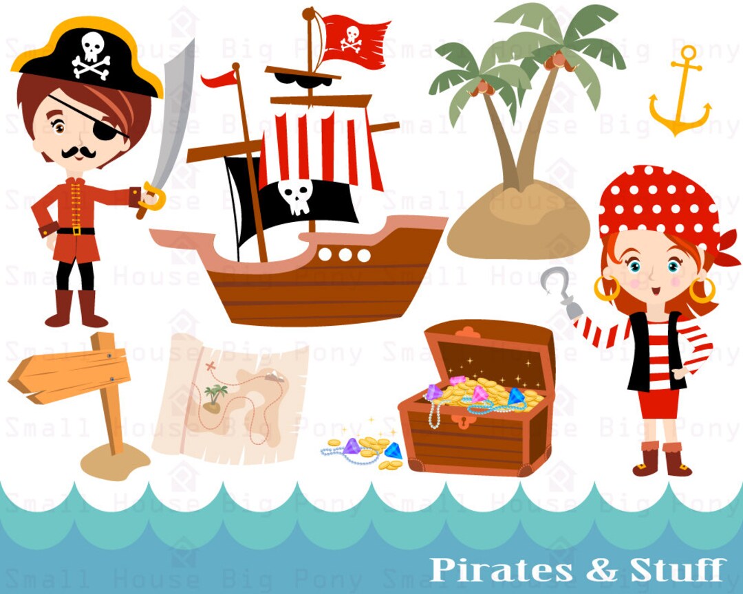 Pirate Clipart- Pirate Boy and Girl Digital Clip Art, Pirate Ship ...