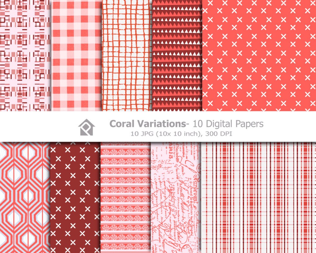 10 Coral Variations Digital Papers- Instant Download Digital Clip Art ...
