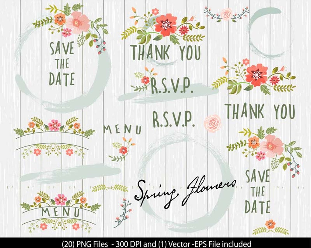 Floral Wedding Clipart, Wedding Flower Clipart, Digital Wedding Clipart ...