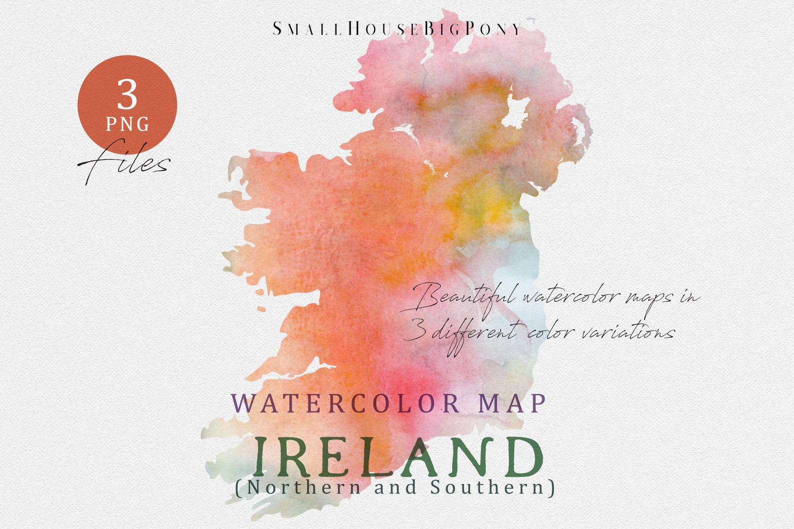 Ireland Map, Northern and Southern Ireland, Watercolor Map, Digital Map ...