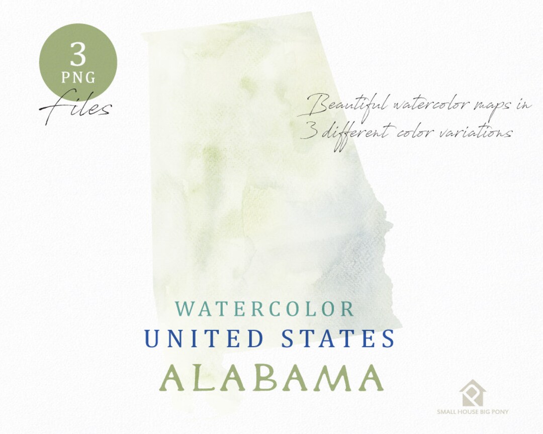 Alabama Map, Watercolor Map, Digital Map, Map Clipart, Wall Art, Color ...