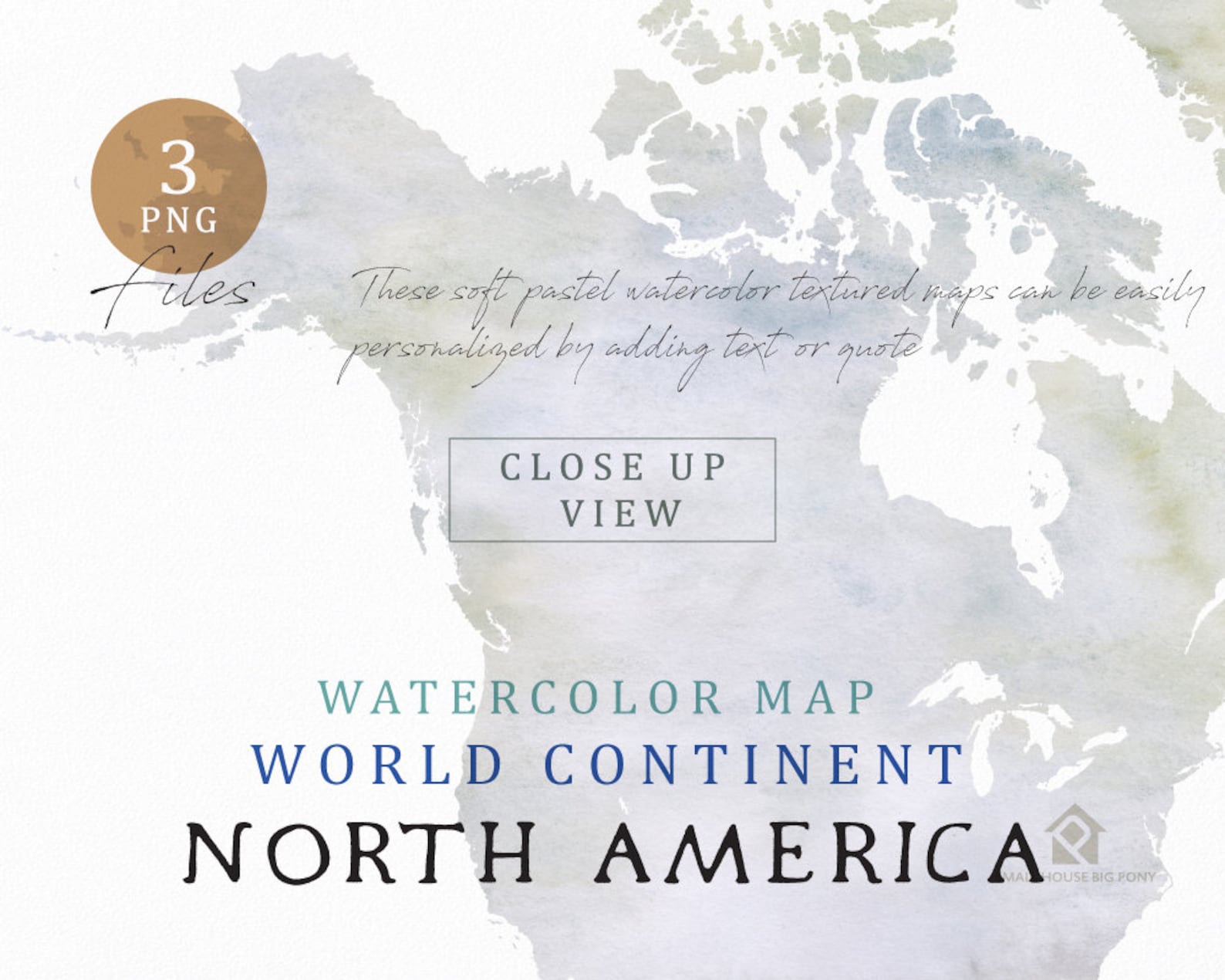 North America - Continent Map, Watercolor Map, Digital Map, Map Clipart ...