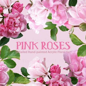 Digital Clipart- Pink Flower Clipart, Roses Clip Art, Floral Bouquet ...