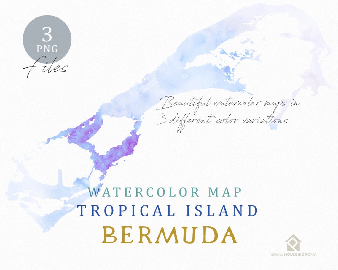 Bermuda Map Watercolor Map Instant Download Digital Map | Etsy