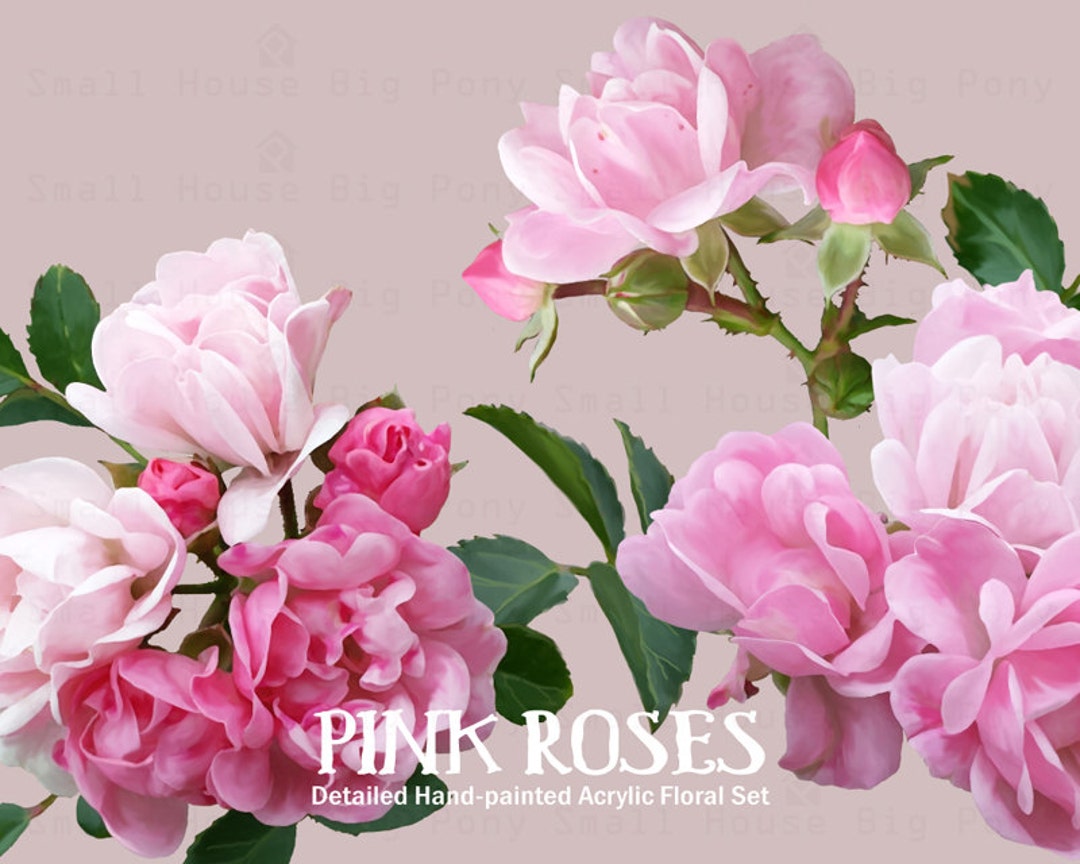 Digital Clipart- Pink Flower Clipart, Roses Clip Art, Floral Bouquet ...