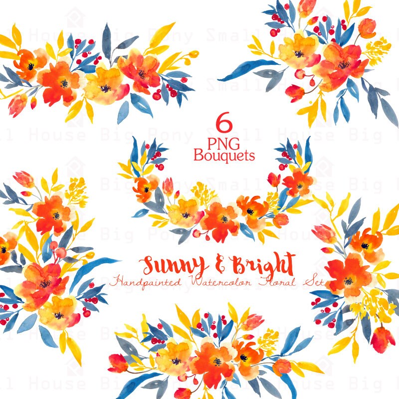 Watercolour Floral Clipart. Handmade watercolour clipart | Etsy