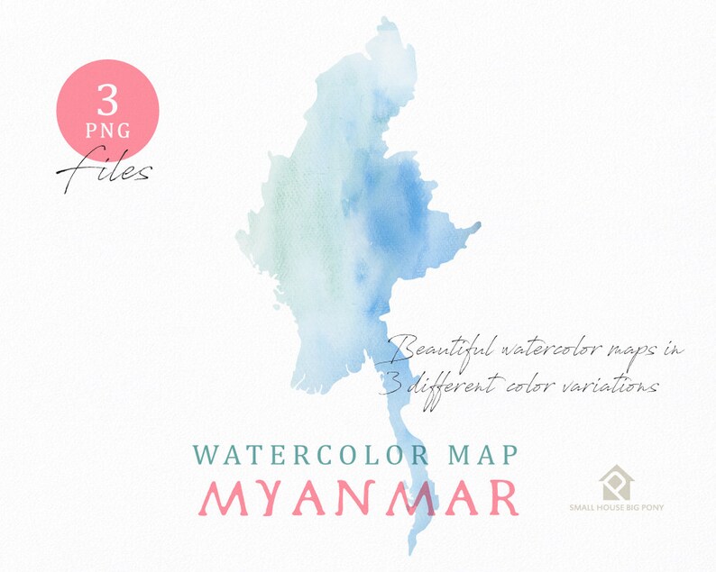 Myanmar Map, Watercolor Map, Instant Download, Digital Map, Map Clipart ...