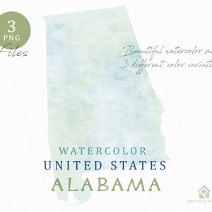 Alabama Map, Watercolor Map, Digital Map, Map Clipart, Wall Art, Color ...