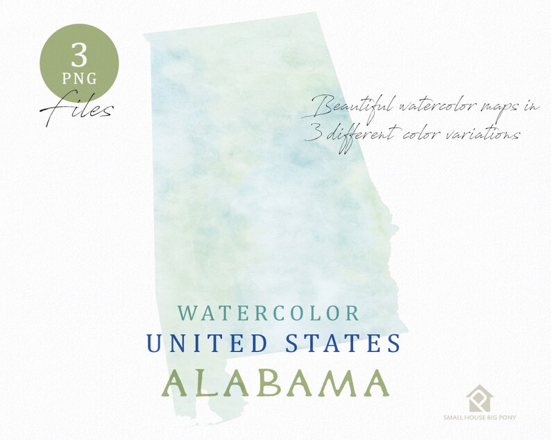 Alabama Map Watercolor Map Digital Map Map Clipart Wall | Etsy