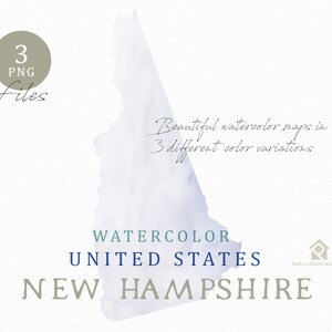 New Hampshire Map, Watercolor Map, Digital Map, Map Clipart, Wall Art ...