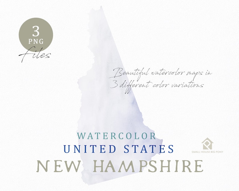 New Hampshire Map, Watercolor Map, Digital Map, Map Clipart, Wall Art ...