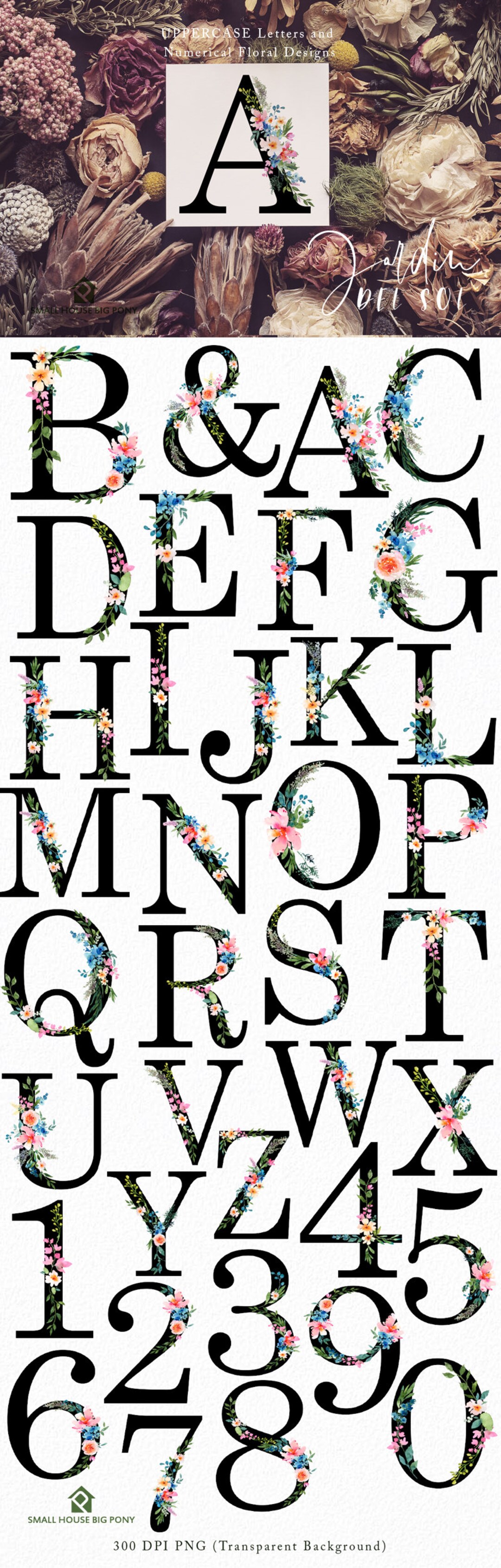 UPPERCASE Floral Alphabets, Numbers and Ampersand- Jardin Del Sol ...
