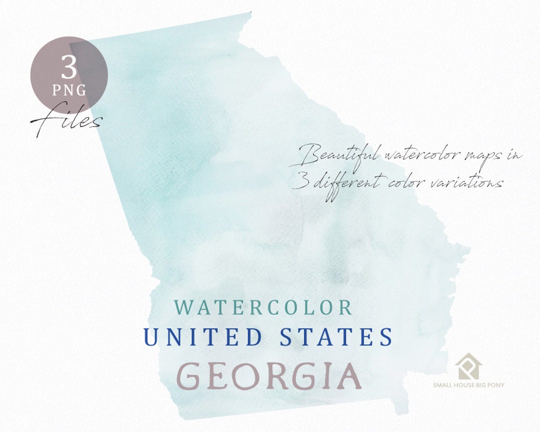 Georgia Map, Watercolor Map, Digital Map, Map Clipart, Wall Art, Color ...