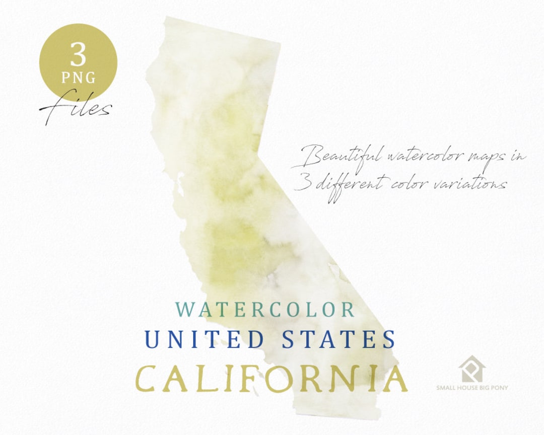 California Map, Watercolor Map, Digital Map, Map Clipart, Wall Art ...