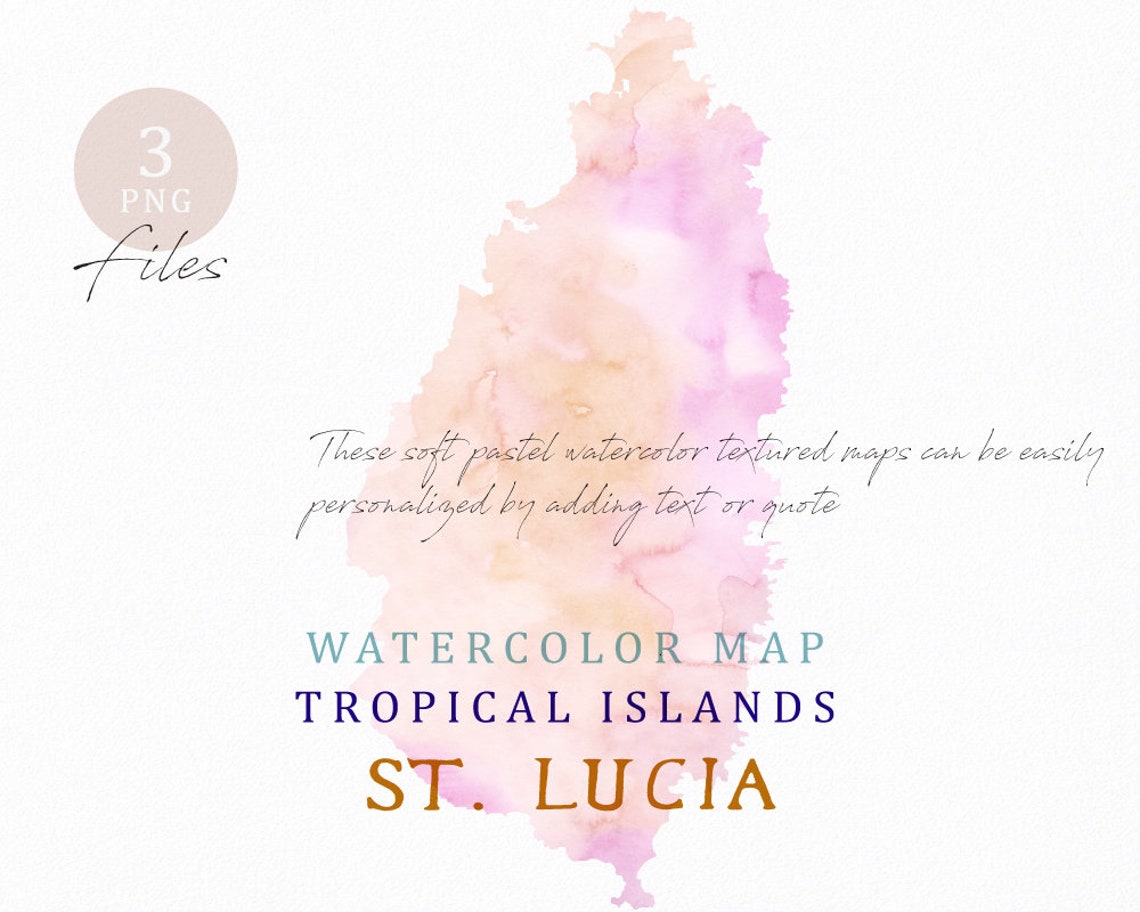 St. Lucia Map, Watercolor Map, Instant Download, Digital Map, Map ...