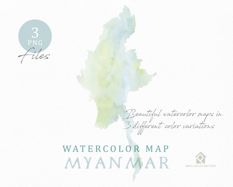 Myanmar Map, Watercolor Map, Instant Download, Digital Map, Map Clipart ...