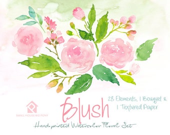 Digital Clipart Watercolor Flower Clipart pink roses Clip